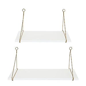 Kate and Laurel Vista Wood and Metal Wall Shelves, 2 Piece Set, White
