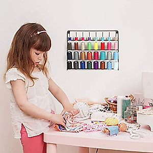 HAITARL 32-Spool Sewing Thread Rack, Wall-Mounted Metal Sewing Thread Holder with Hanging Tools, Metal Rack for Organize Sewing Thread, Embroidery-Suitable for Large Thread, Brown