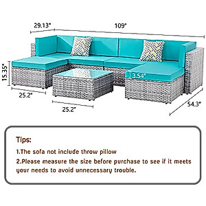 Shintenchi 7 Pieces Ottoman Outdoor Patio Sectional Sofa Couch, Silver Gray PE Wicker Furniture Conversation Sets with Washable Cushions & Glass Coffee Table for Garden, Poolside, Backyard Blue