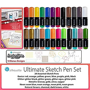 Silhouette Cameo 4 White Bundle with Vinyl Starter Kit, Heat Transfer Starter Kit, 2 Autoblade 2, 24 Pack of Pens, CC Vinyl Tool Kit, 130 Designs, and Access to Ebooks, Tutorials, & Classes