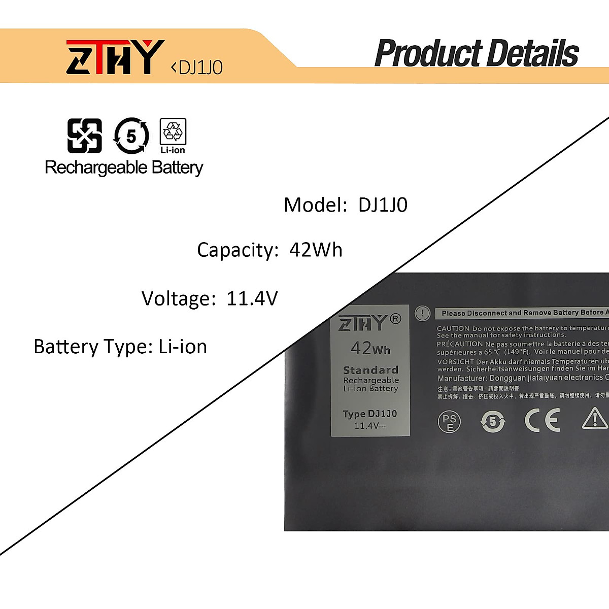 ZTHY DJ1J0 42Wh 3-Cell Laptop Battery Replacement for Dell Latitude 12 7280 7290 E7280 E7290 13 7380 7390 E7380 E7390 14 7480 7490 E7480 E7490 Series P28S P28S001 451-BBZL C27RW PGFX4 ONFOH K8X0T