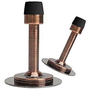 LemonHo No Drills or Screw in Wall Mounted Door Stopper 3M Self Adhesive Tape, Stainless Steel Doorstop with Rubber Bumper Tip Wall Guard Pack of 2 Commercial Door Stops, 3 Inches Height, Red Bronze