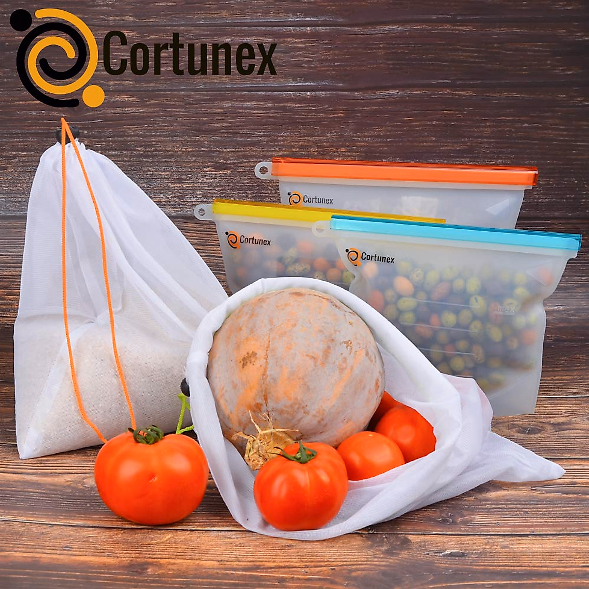 Reusable Silicone Food Storage Bags | 100% Food Grade Silicone Bags | LEAKPROOF, AIRTIGHT | Keep Fruit, Snacks, Veggie, Sandwich FRESH | Set Of 6 Bundle With 6 Reusable Mesh Produce Bags
