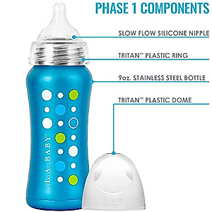 Ultimate Stainless Steel Baby Bottle 9oz Insulated Baby Bottle | Insulate Milk for 10+ Hours | Non-Toxic Food-Grade Stainless Steel & Food-Grade Silicone Slow Flow Nipple | Leak-Free Design - Blue