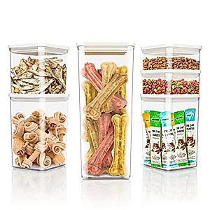 TBMax Dog Treat Container with Airtight Lids | 6 Pieces Plastic Dog Food Storage Containers Set | Pet Treat Jar for Dog Snacks Cat Treat Bird Seed