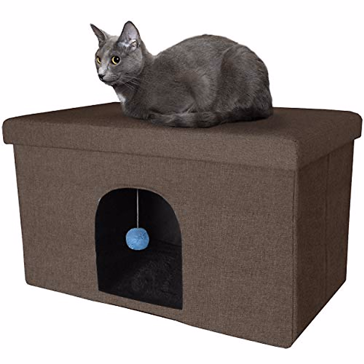 Furhaven Large Pet House Collapsible Ottoman-Footstool Condo Pet Bed - Coconut Brown, Large