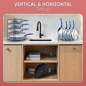 Extreme Matters Heavy Duty Pot and Pan Organizer Holder - Holds Cast Iron Skillets, Pots, Frying Pan, Lids - Durable Steel Construction Griddles and Shallow Pots - Space Saving Kitchen Storage - Black