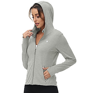 BASUDAM Women's Hiking Shirts Lightweight UPF 50+ Sun Protection Open Zippered Outdoor Hoodie Jackets Silver Gray XL