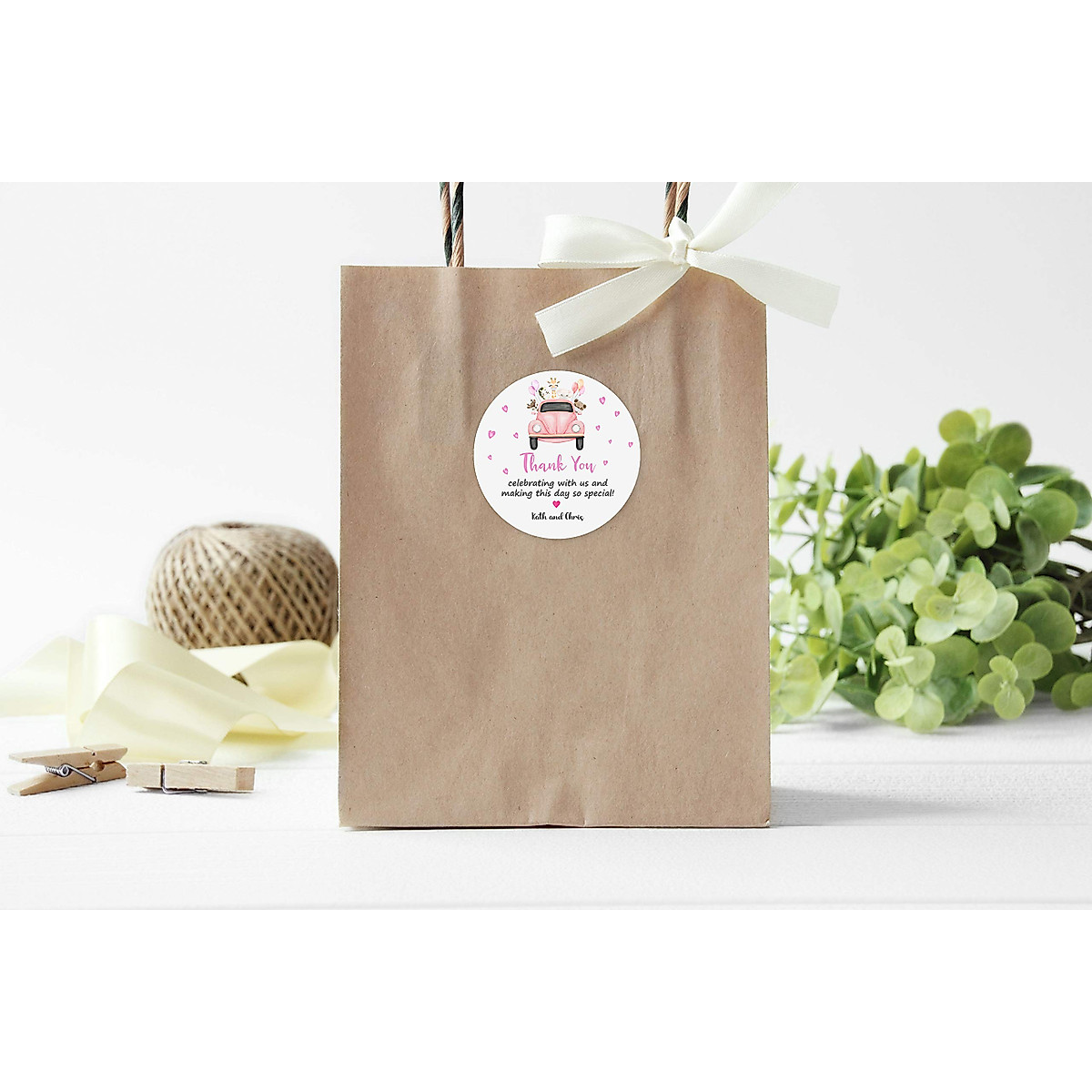 Baby Shower Favors Custom Stickers - Set of 36 Personalized Baby Shower Thank You Gifts Self Adhesive Flat Sheet 2 Inch Round Labels for Drive by Blue Baby Boy Shower Favors Theme (Pink)