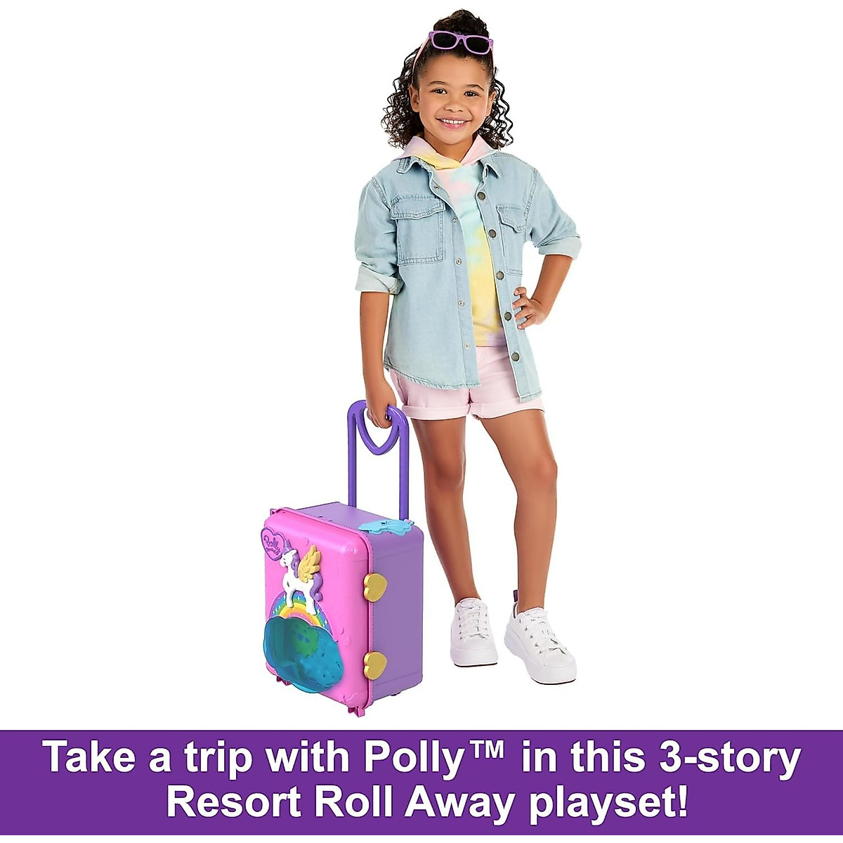 Polly Pocket Pollyville Playset, Resort Rollaway Suitcase, Large Travel Toy with 4 Dolls, Car, 25+ Accessories & Storage