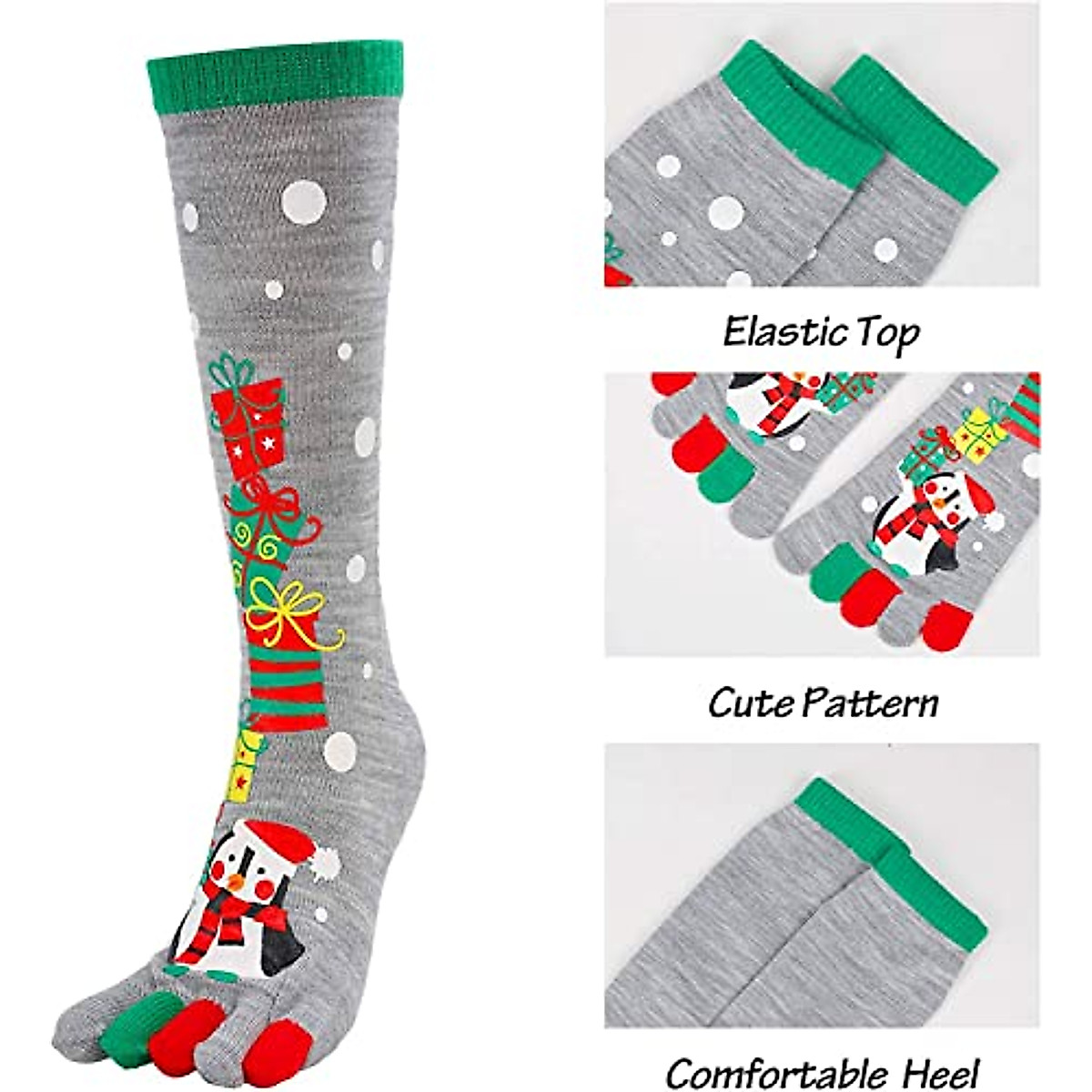Zmart Funny Christmas Toe Socks Women Holiday Socks Christmas Toe Separator Socks Five Toe Socks, 5 Pack Stocking Stuffers Secret Santa Gifts Christmas Gifts