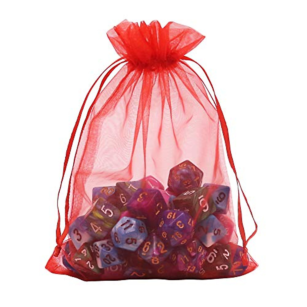HRX Package Organza Bags Red 100pcs, 5 x 7 inches Christmas Gift Drawstring Bags Mesh Jewelry Pouches for Wedding Party Favors