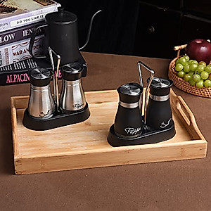 Wartter 2 PCS - Stainless Steel and Glass Salt and Pepper Shaker Sets with Holder (BLACK)