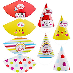 Rocutus Rainbow Birthday Party Hats, 30 Pieces, Paper, Cartoon, Costume Headwear, For Kids and Adults, Party Hat
