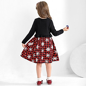 Baby Girl Holiday Dress Outfit Christmas Clothes Set Toddler Christmas Print Plaid Tank Dress and Red Ruffle Cardigan 4-5 Years