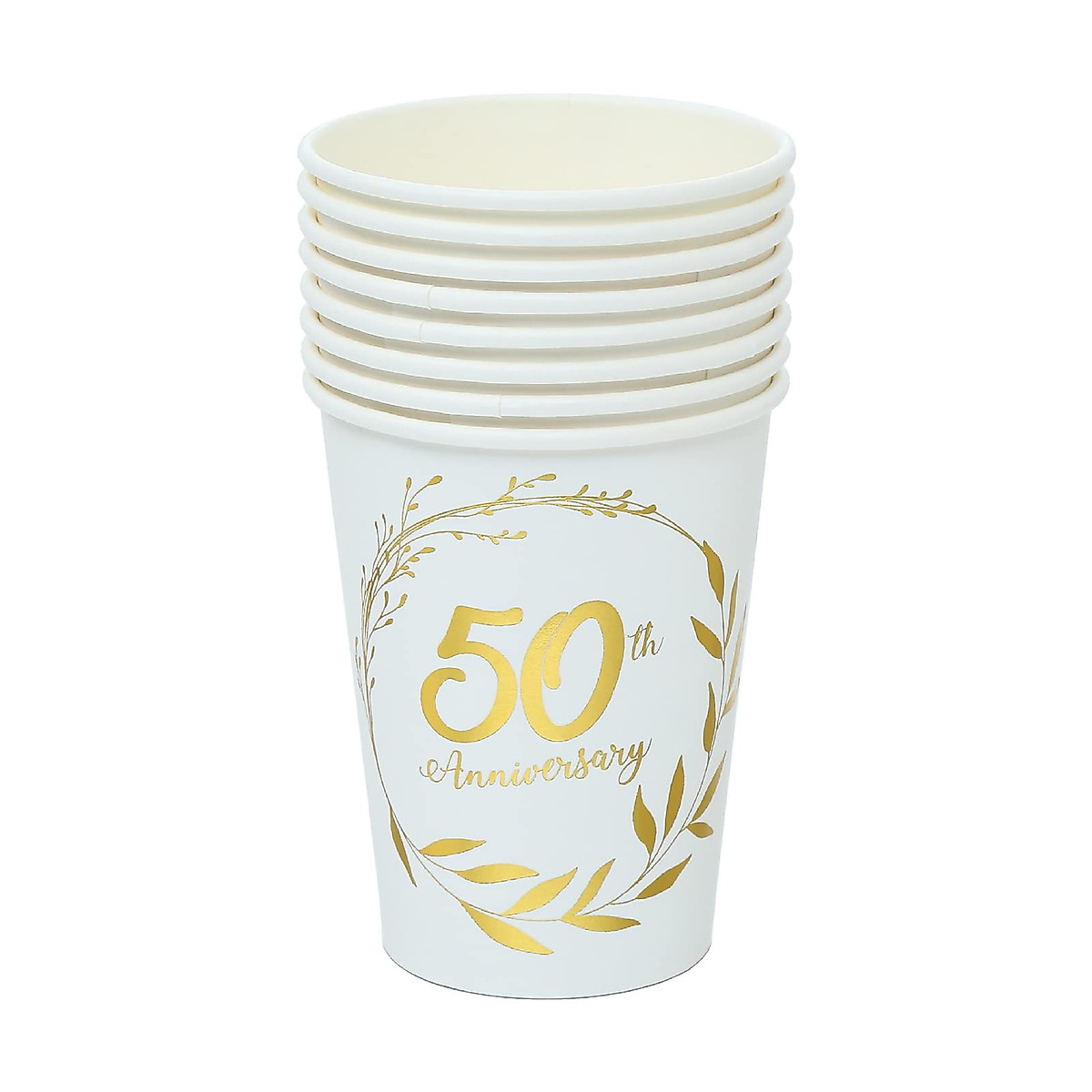 MaitianGuyou 50th Anniversary Decorations Tableware Set,Wedding Party Supplies Golden Paper Plates Cups Napkins Fifty Anniversary Party Decorations 50th Brithday Party Decorations-Serves 16