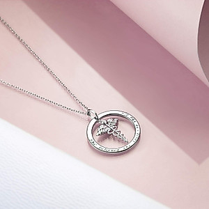 WINNICACA Nurse Jewelry for Women Caduceus Necklace Nurse Christmas Gifts Sterling Silver Nurse Themed Pendant She Believed She Could So She Did Nurse Graduation Gifts White Coat Ceremony Doctor