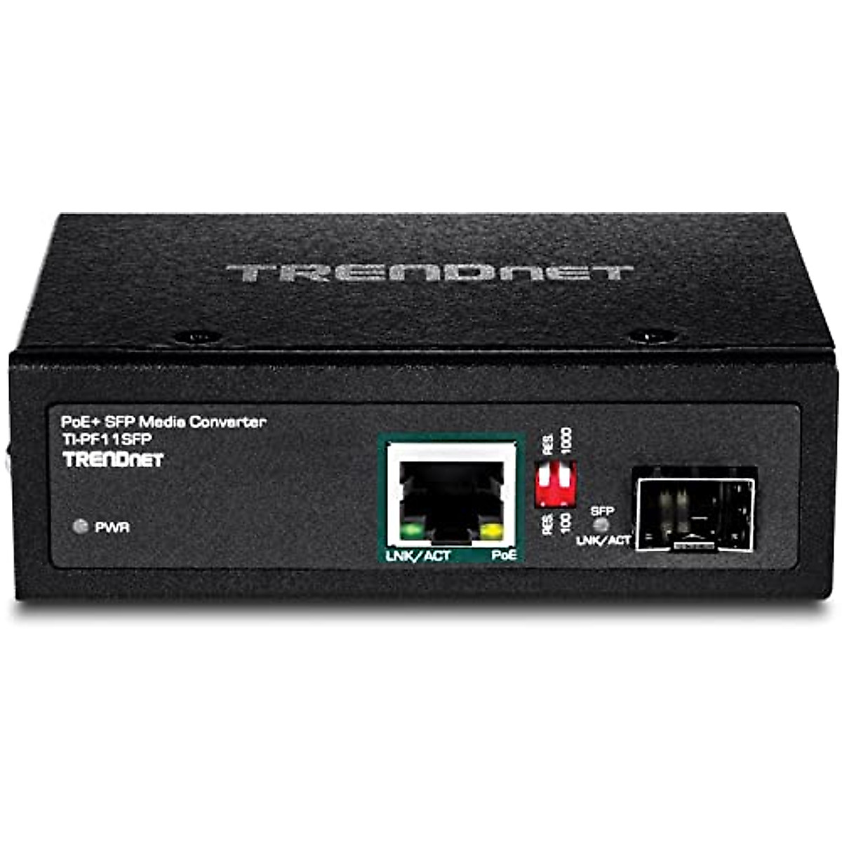 TRENDnet Industrial SFP to Gigabit PoE+ Media Converter, IP30 Rated Housing, Operating Temperature Range -40°– 75 °C to (-40° – 167 °F), TI-PF11SFP, Black