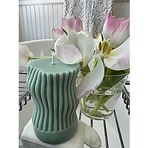 Twigs & Birch Curvy Pillar Candle (1 Pistachio Green Artisan Hand Made) | 100% Natural Unscented Soy Beeswax Candles for Gift | Smokeless Non-Toxic Air-Purifying | Canadian Made, Slow Burning 4x3