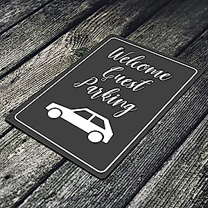 Tin Signs Parking Warning Notice | Tin Sign for Parking Space at Cabin, Lodge, Air B&B Decor | Parking Area Only Lightweight Aluminum Metal Sign 12 x 8 in. Welcome Guest Parking