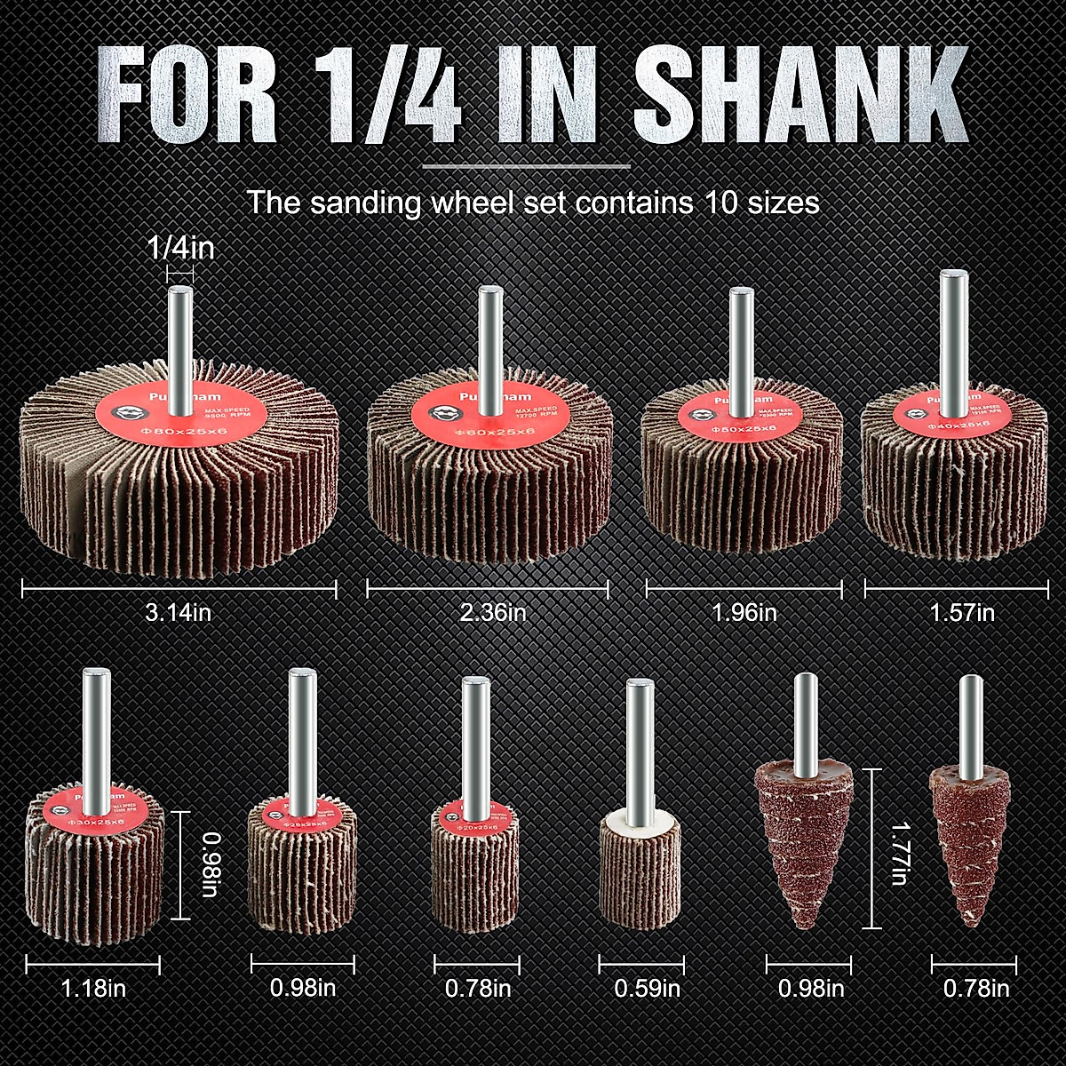 Pukamam 20 Pcs Flap Wheel Sander Set 80 Grit Sanding Wheel for Drill 1/4" Shank for Metal Wood