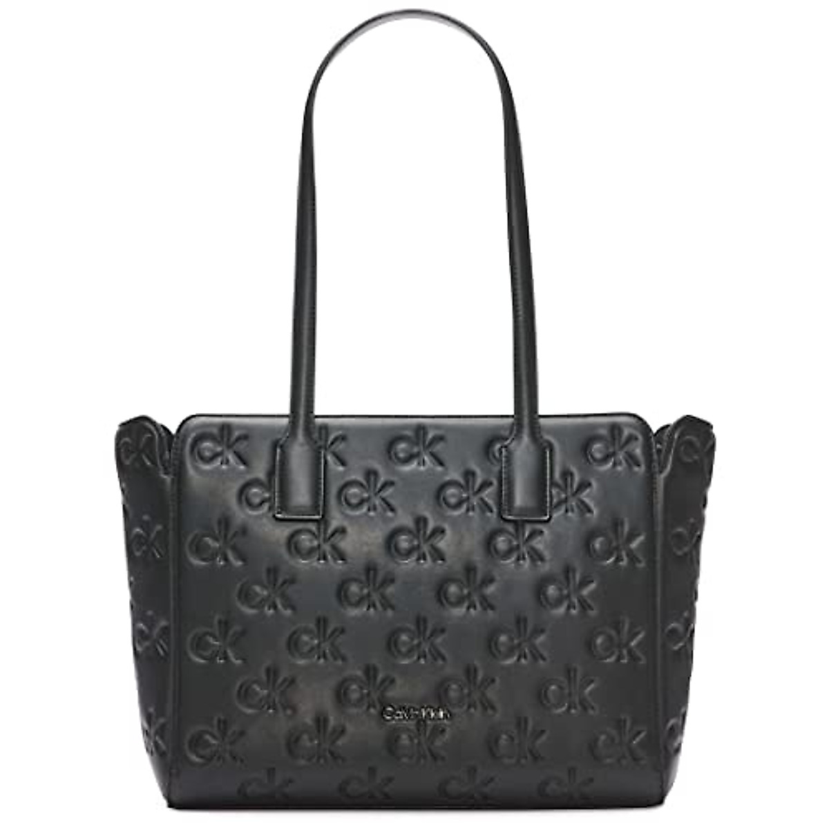 Calvin Klein Noa Top Zip Tote, Black/Gunmetal Twin Brick Embossed