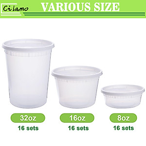 Deli Containers with Lids 48 Sets [8,16, 32 oz 16 Each ] - Disposable Soup Containers with Lids Freezer Safe, Plastic Containers for Restaurant, BPA Free | Portion Control | Leakproof | Microwave