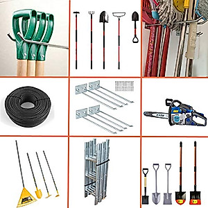 Wall-Mounted Steel Long-Handled Tools Storage Rack, 12 Inch Steel Garage Utility Double Hooks Organizing Ladders, Rakes, Hose, Shovel, Brooms, Max Capacity 55Lbs (Pack of 2 )