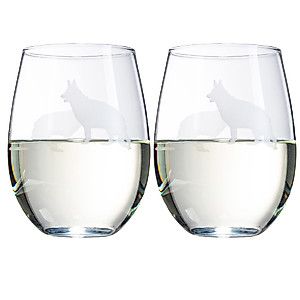 The Wine Savant Set of 2 Dog Stemless German Shepherd Wine Glasses Puppy & Doggy Lover for Him and Her Dogs Silhouette - Glass Gifts Etched Tumblers for Anniversary, Wedding, Home Bar Gifts