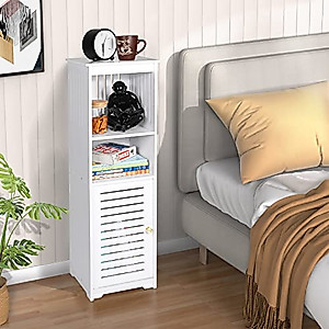 White Bathroom Floor Cabinet, Multi-Purpose Storage Cabinet Unit,Free Standing Bathroom Furniture Cabinet with 1door and 3 Tier Shelf for Living Room,Bedroom,Kitchen,Hallway