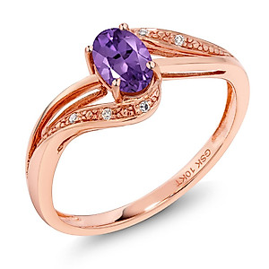 Gem Stone King 10K Rose Gold Purple Amethyst and Diamond Engagement Bypass Ring For Women (0.39 Cttw, Gemstone Birthstone, Available In Size 5, 6, 7, 8, 9)