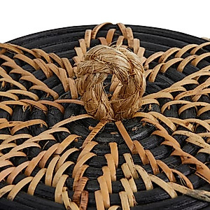 Boho Handwoven Rattan Storage Basket with Lid, Natural and Black