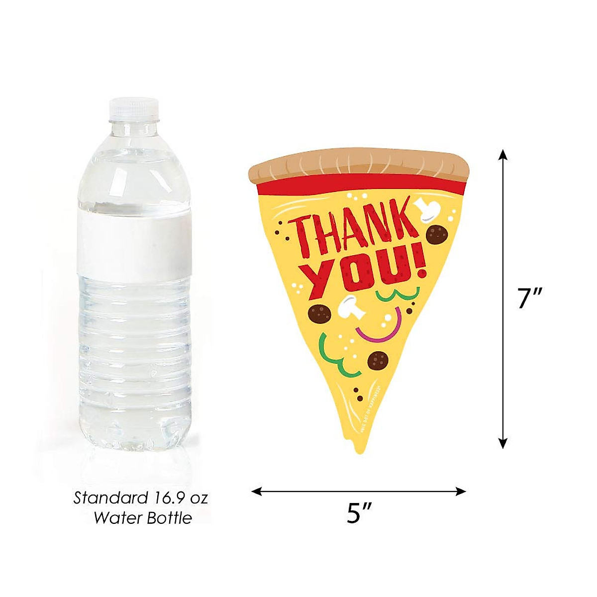 Big Dot of Happiness Pizza Party Time - Shaped Baby Shower or Birthday Thank You Note Cards with Envelopes - Set of 12