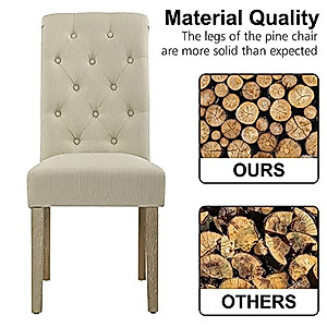 thksbought Set of 2 Dining Chairs,Advanced Knitting Cushion with Button Decoration,Armless All Wooden Legs for Kitchen,Bedroom,Dining Room(TAN)