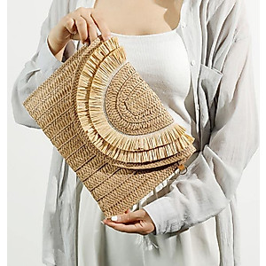 Solyinne Womens Woven Straw Clutch Bags Crossbody Shoulder Bag Straw Bag Satchel Purses Woven Wallet