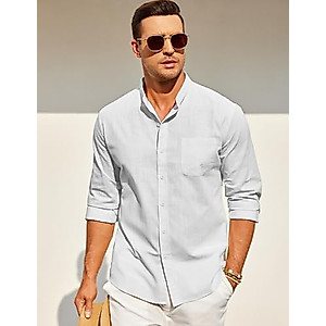 COOFANDY Men's Casual Button Down Long Sleeve Shirt White Linen Shirt Beach Summer Shirts