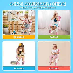 JIAOQIU Kids Chair Height Adjustable Toddler Chair Max Load 220LBS Plastic Indoor Outdoor Chair for Children Age 1-6 School Home Daycare Use Pink