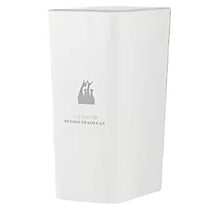 BEAHING Slim Bathroom Bin 10L Plastic White Bathroom Bin with Press Type Lid and Built-in Groove Handle Narrow Trash Can for Bathroom Kitchen Living Room Office 5x7.7x13 Inch Bedroom Bin