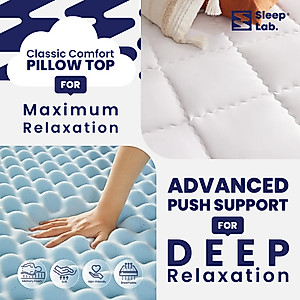 Sleep Lab Dual Layer 4 Inch Memory Foam Mattress Topper - Queen Mattress Topper - Cooling Mattress Topper for Back Pain - 3 Inch Cooling Gel Memory Foam, Ultrasoft Support + 1 Inch Fluffy Pillow Top
