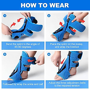 AZOJOY Plantar Fasciitis Night Splint - Adjustabl Plantar Fasciitis Brace with Arch Support for Women & Men, Effective Plantar Fasciitis Relief Achilles Tendonitis Foot Drop Heel Pain(Blue-1pc)