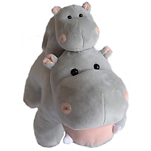 Mother and Baby Hippo Plush Toy Set | Super Soft Hippo Stuffed Animals | Cute Plushies for Kids' Bedroom | 17-In Safari Stuffed Animals for Girls & Boys | Hippo Stuffed Animal Toys by Exceptional Home