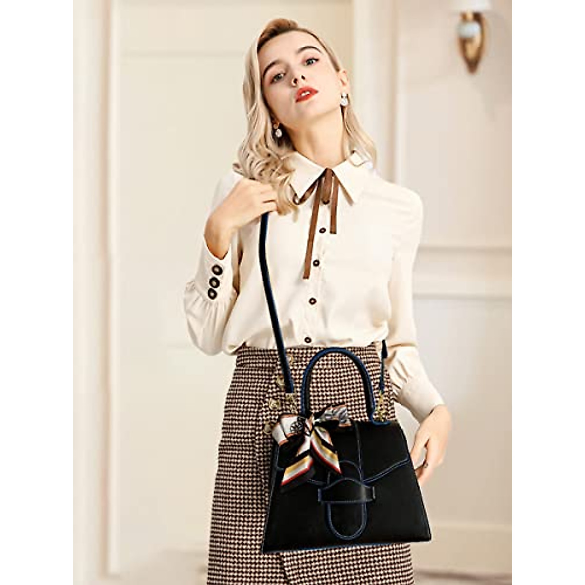 TSAWES Handbags for Women Purses Crossbody Bag Top Handle Purse Medium Tote Bag Vegan Leather Shoulder Bag (Black)