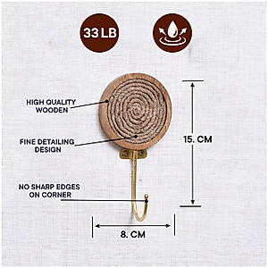 Indian Shelf 3 Piece Wood Boho Wall Hooks for Hanging Coats, Bags, Backpack Decorative Key Holder Unique Coat Rack Wall Mounted Natural Brown Rattan Key Hooks