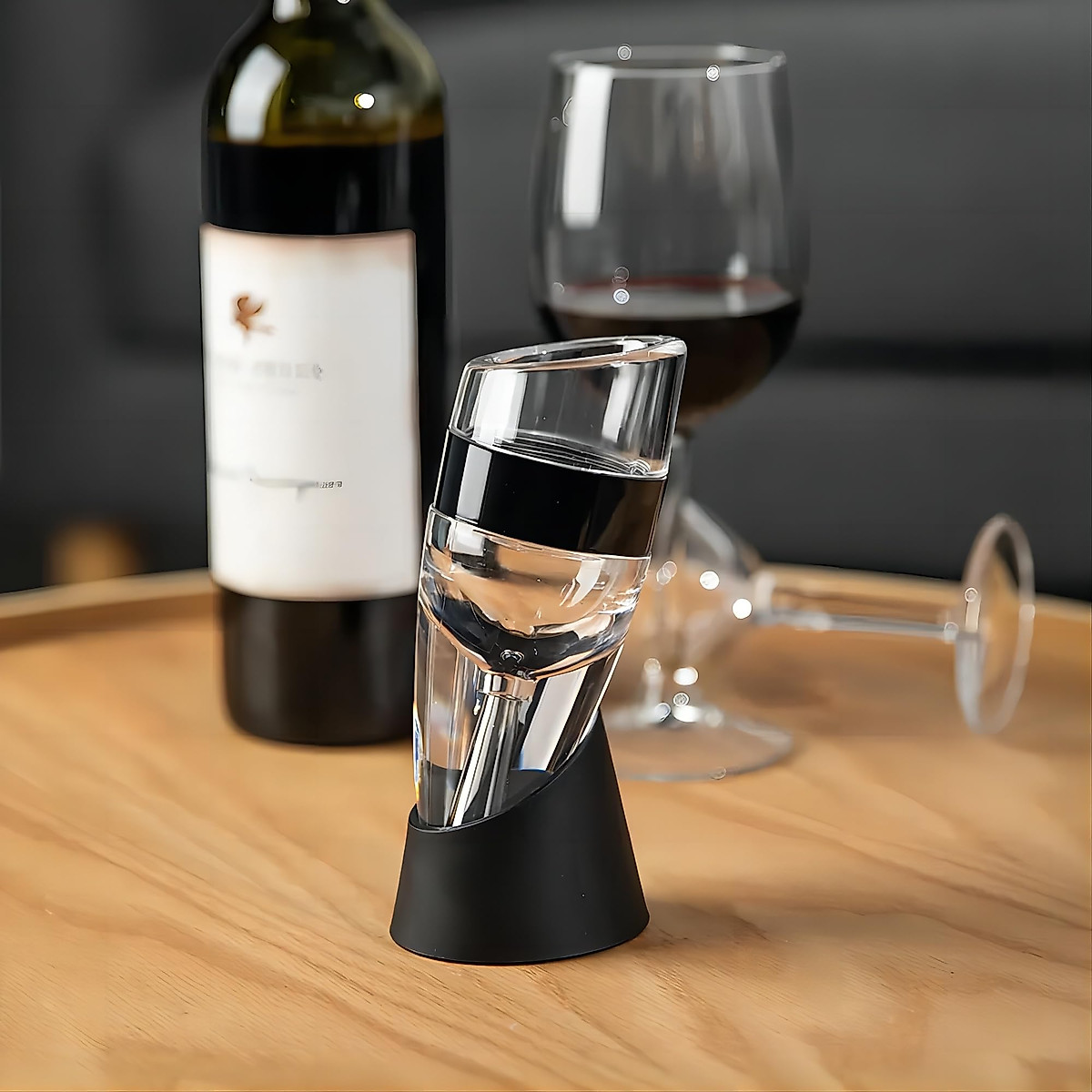 D&Slifei Wine Aerator Pourer and Decanter with Unique Aeration Device Enhances Flavors Wine with Smoother Finish, Best Gift for Wine Lovers and Sommeliers - Black