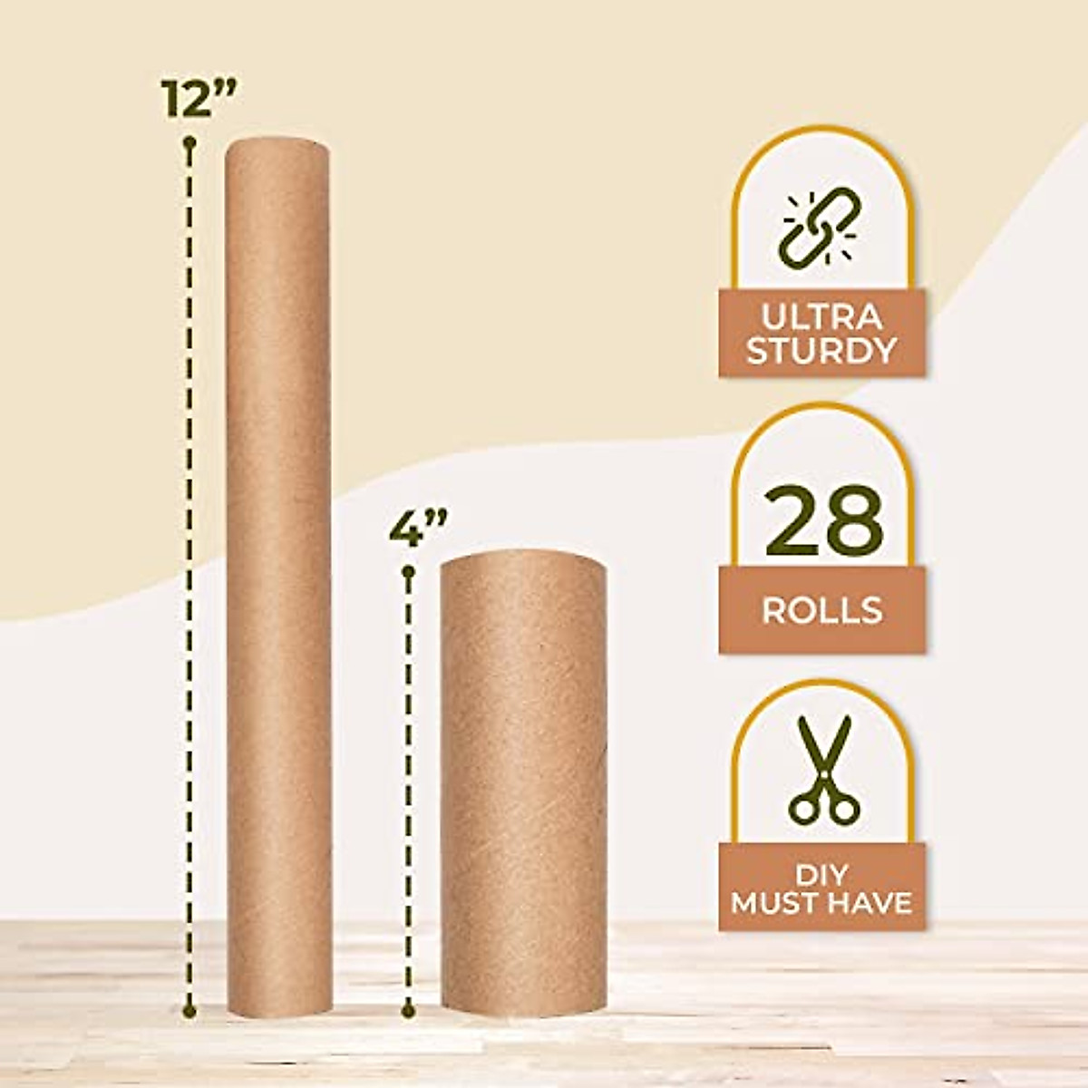 28 Ct Paper Tube Set, Cardboard Rolls with 14 Pieces 3.875 In Toilet Paper Tubes and 14 Pieces 12 In Paper Towel Tubes For Crafts
