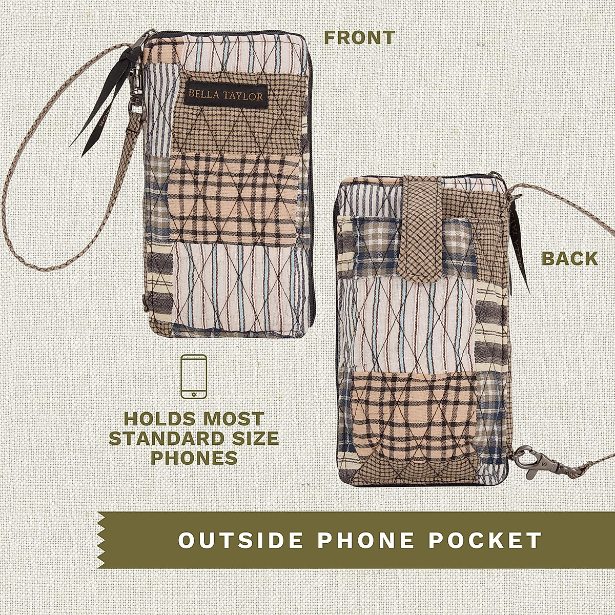 Bella Taylor Cell Phone Wristlet Wallet for Women with Smartphone Pocket and RFID Protection, Ashmont Grey Patchwork