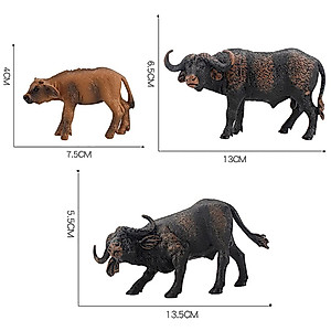 3 Pcs African Safari Bull Action Figure Toy, Realistic Buffalo Figurines Collection Playset Preschool Science Educational Learn Cognitive Props，