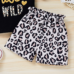 Viworld Baby Girl Two Birthday Outfits Ruffle Sleeve Wild Two Top + Leopard Shorts Set Cake Smash Summer Clothes（Leopard,2T