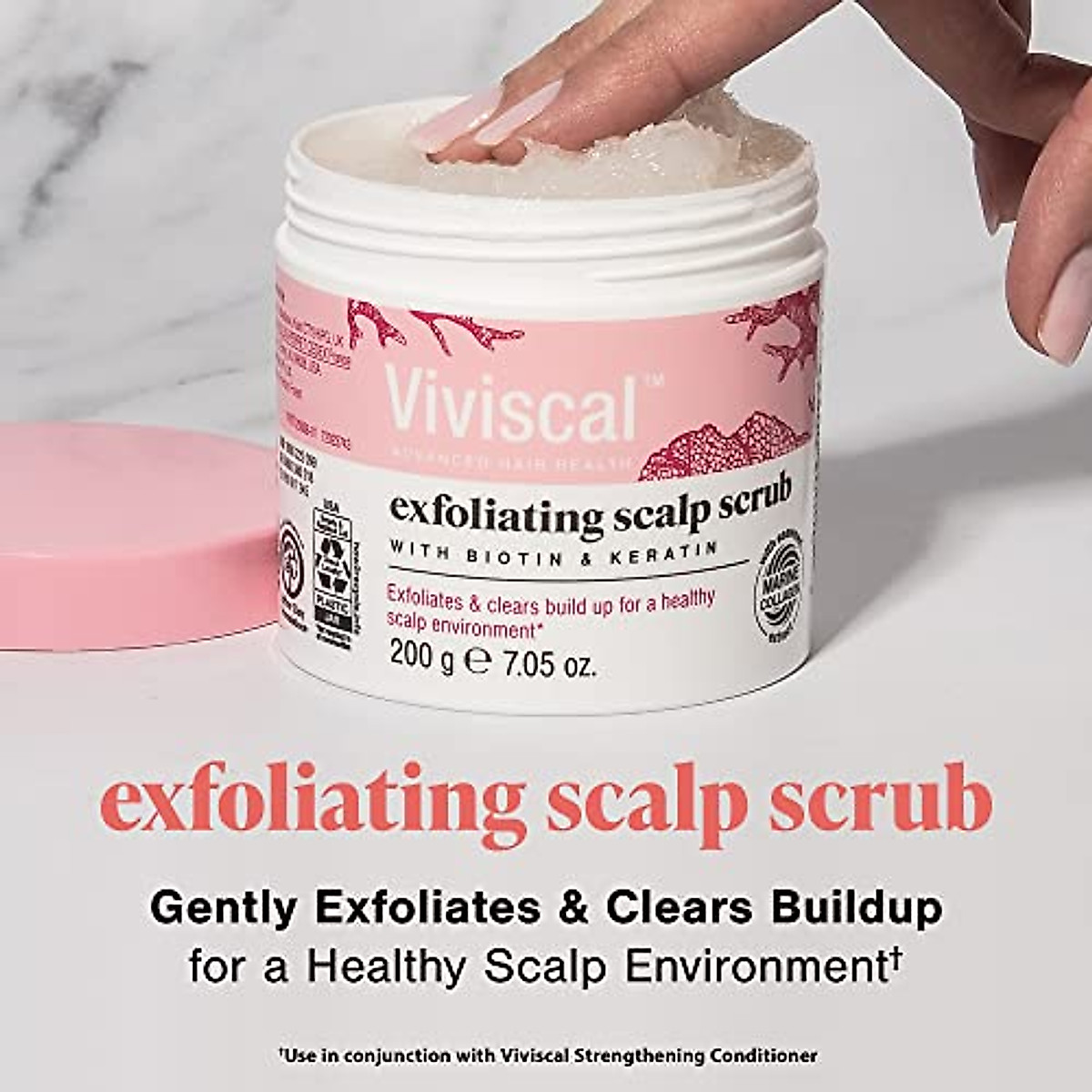 Viviscal Exfoliating Scalp Scrub, Clarifying Scrub with Biotin & Keratin, Promote Fuller & Healthier Hair Growth, Gentle Exfoliating Scalp Treatment, 200g (7.05 oz.)