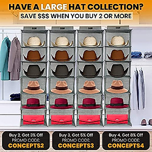 Boxy Concepts Cowboy Hat Rack for Closets (6 Shelves) - 13" Wide Extra Large Hat Organizer for Wide Brimmed Hats - Hat Storage to Keep Hats Safely Stored - Western Hat Rack and Sun Hat Holder